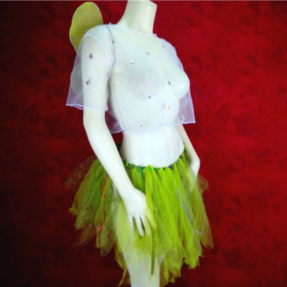Tinkerbell Costume With Tule Tutu And White Mesh Sequ… - Gem